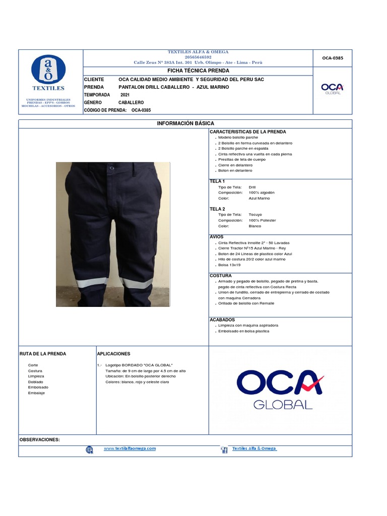 06 - Pantalon Drill Caballero - Azul Marino | PDF | Ropa | Textiles