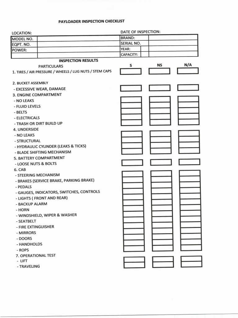 Payloader Inspection Checklist | PDF