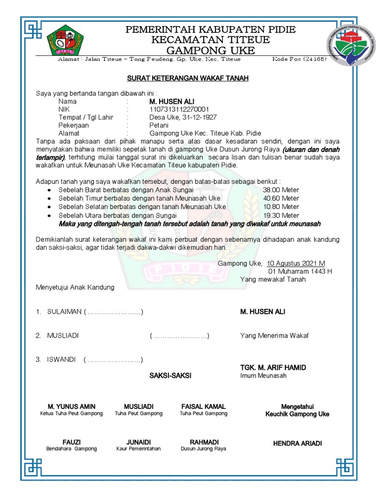 Surat Keterangan Wakaf 2021 | PDF