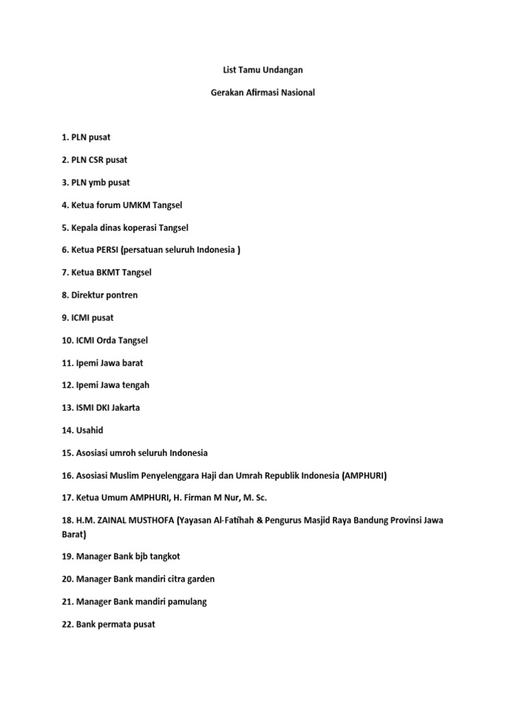 Daftar Tamu Gerakan Afirmasi | PDF