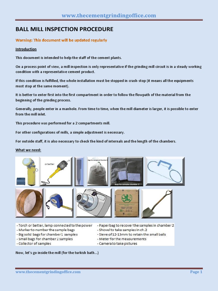 Ball Mill Inspection Procedure | PDF | Mill (Grinding) | Wear