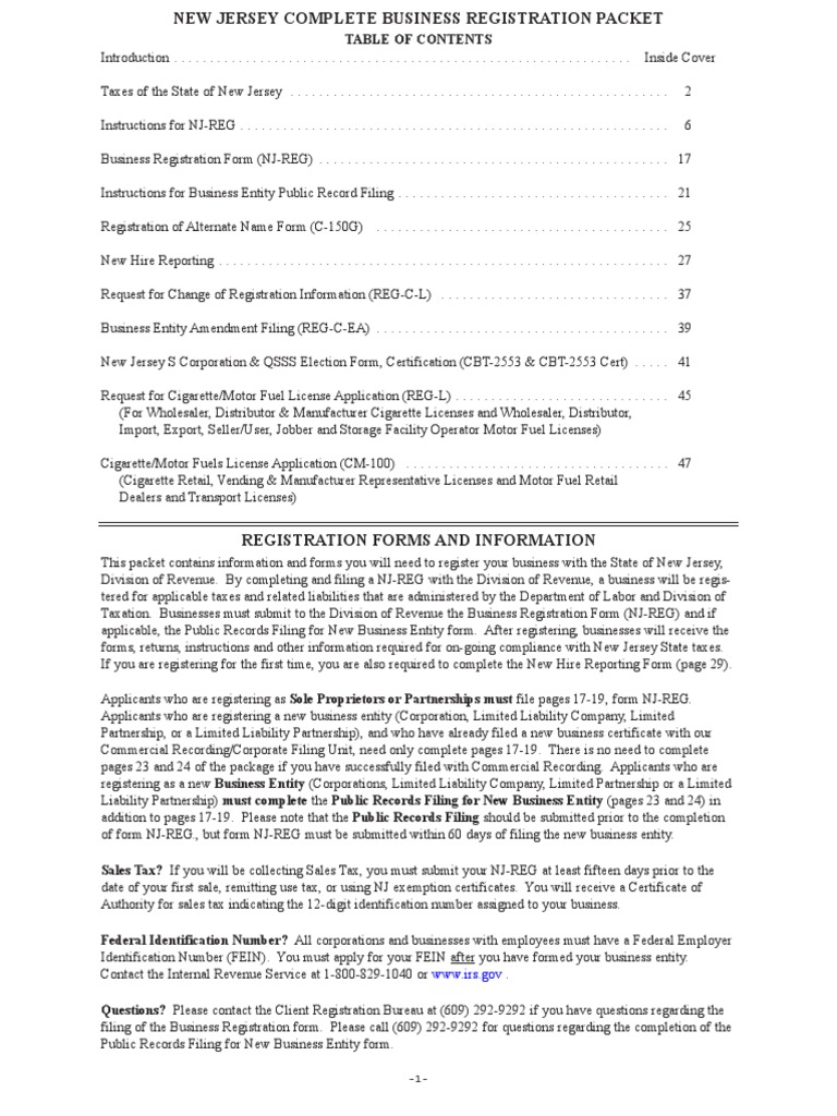 New Jersey Business Registration Guide | PDF | Taxation In The United ...