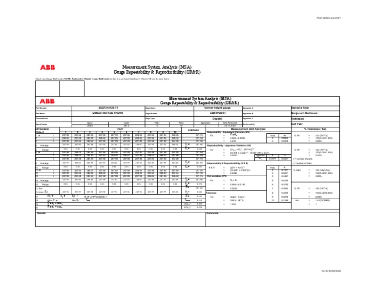 Measurement System Analysis (MSA) Gauge Repeatability & Reproducibility ...
