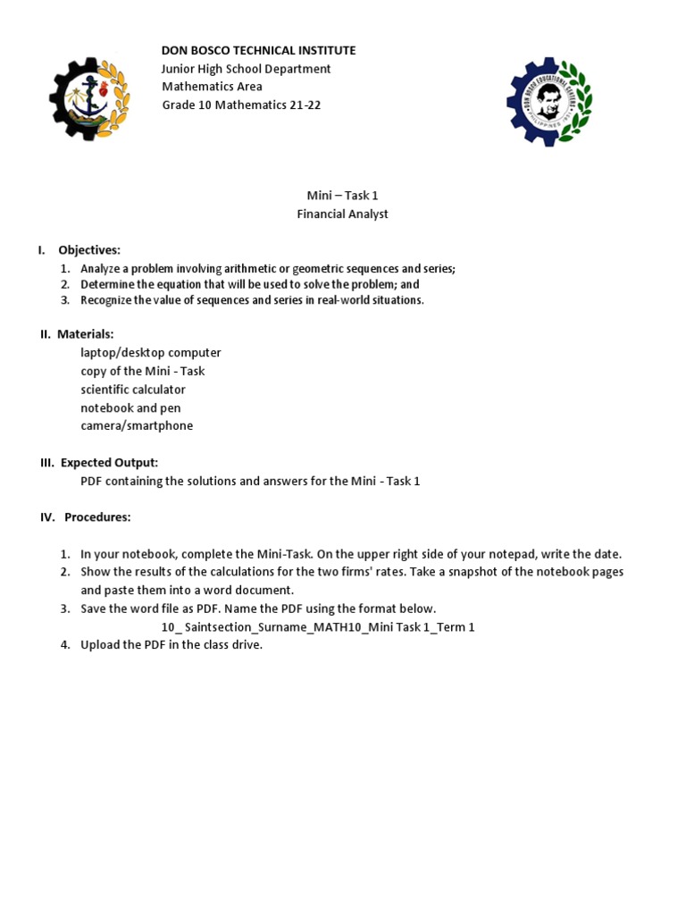 10 - Rua Panizales MATH10 Mini-Task-1 Term-1-1 | PDF | Financial ...