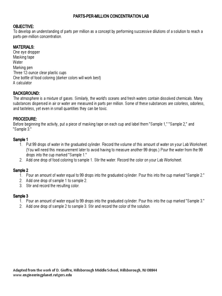 PPM Lab Activity | PDF | Water | Concentration