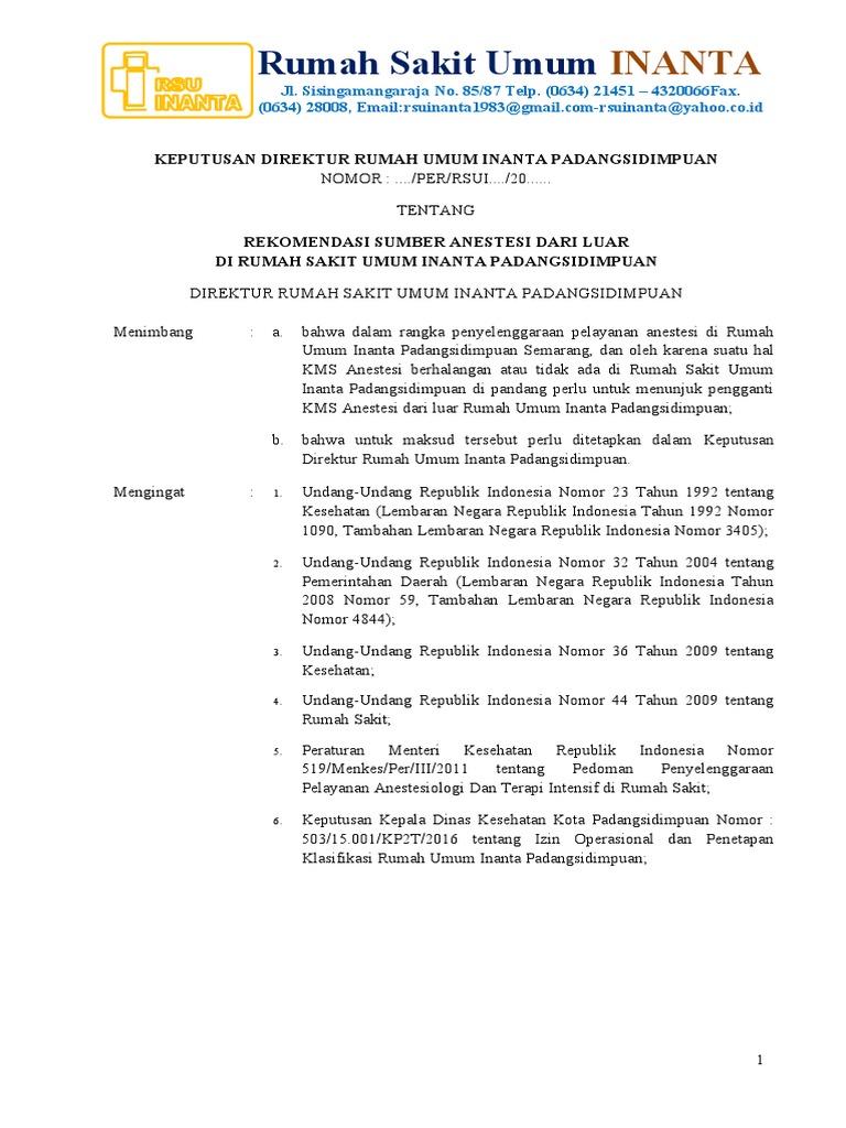 Rekomendasi Anestesi Rumah Sakit Inanta | PDF