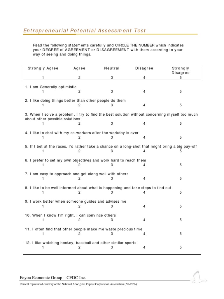 Entrepreneurial Potential Assessment Test | PDF | Entrepreneurship ...