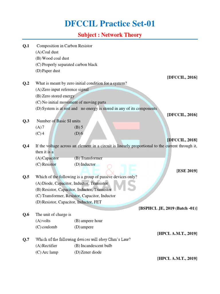 20-Questions of DFCCIL | PDF | Electrical Resistance And Conductance ...