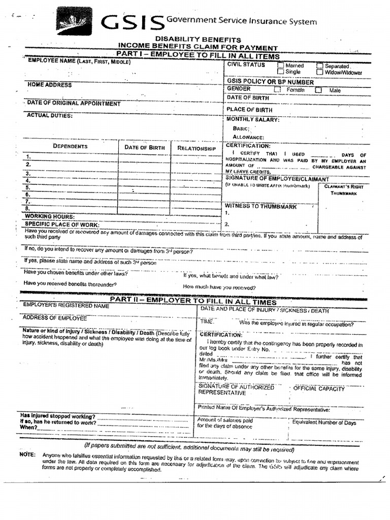 Gsis Disability Forms | PDF