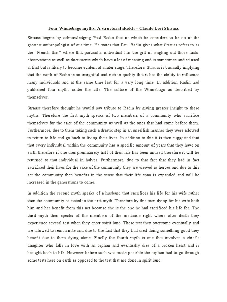 Anthropology Essay - Four Winnebago Myths | PDF | Philosophy