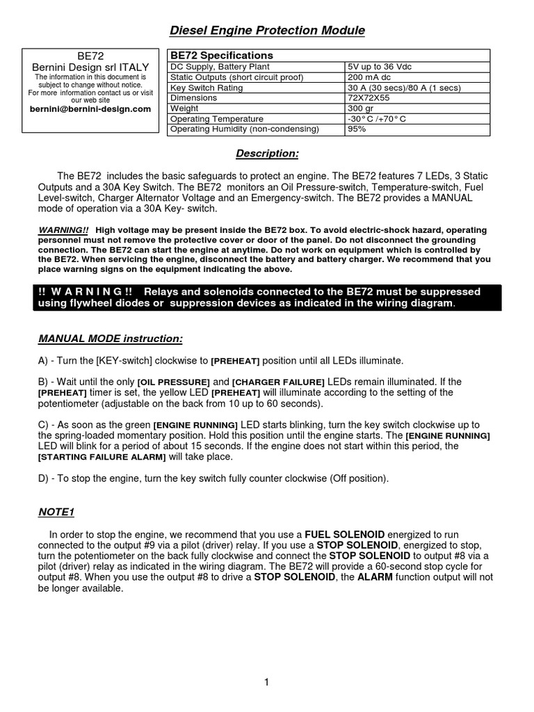 Diesel Engine Protection Module: Description | PDF | Battery Charger ...