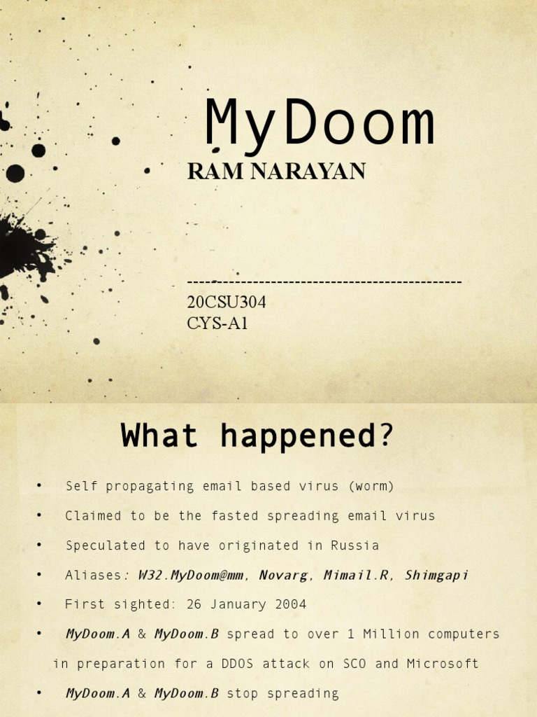Mydoom: Ram Narayan | PDF | Computer Virus | Antivirus Software