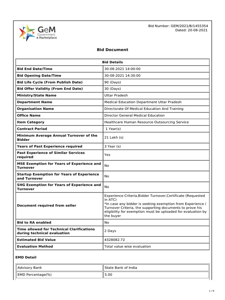 GeM Bidding 2607670 | PDF | Procurement | Specification (Technical Standard)