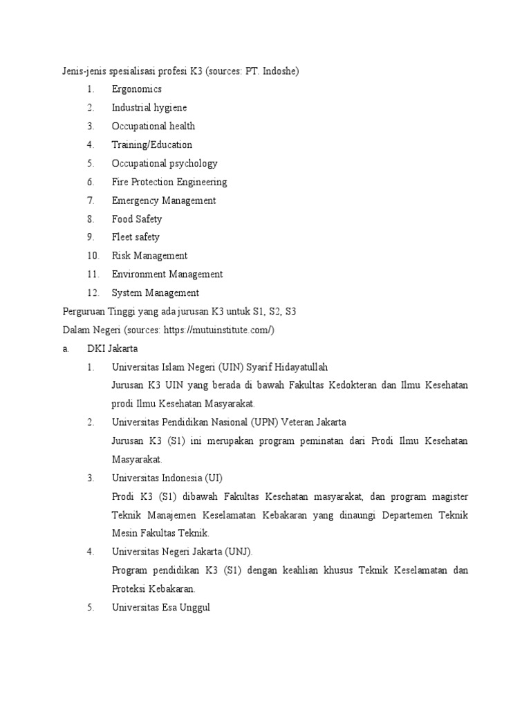 Jurusan Dengan Program K3 | PDF