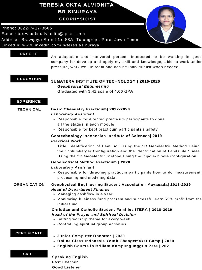CV - Teresia Okta Alvionita BR Sinuraya - Admin | PDF