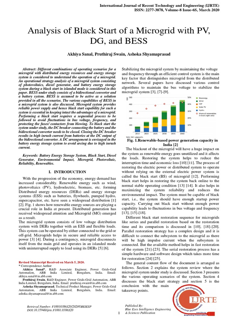 Analysis of Black Start of A Microgrid With PV, DG, and BESS | PDF ...