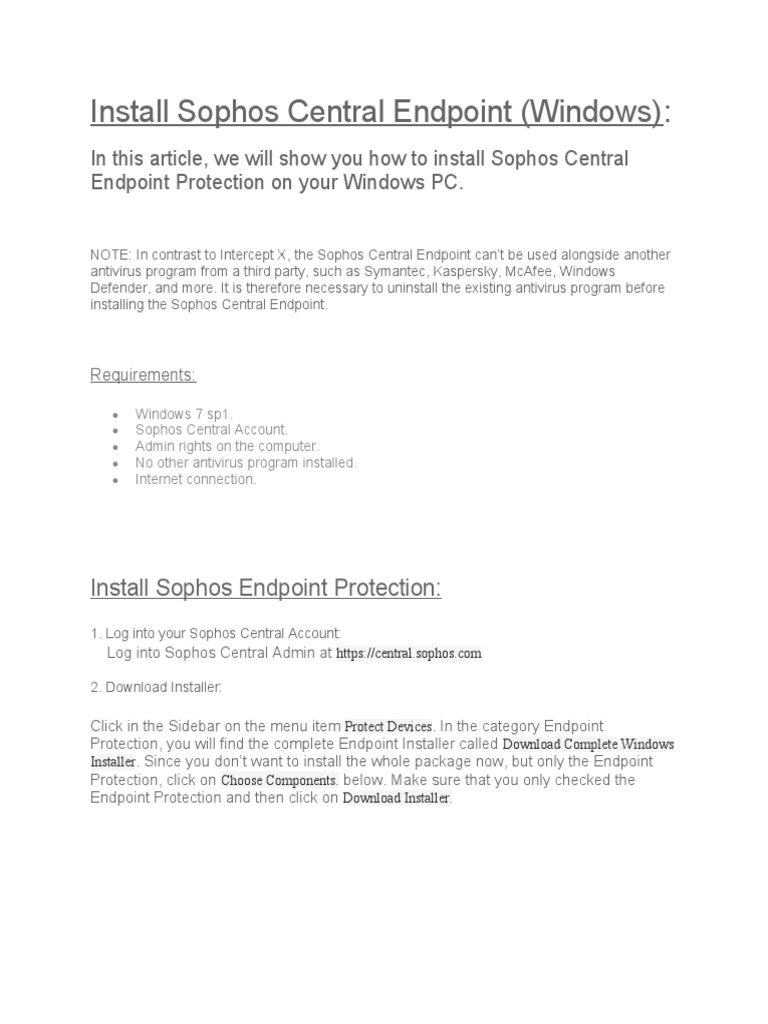 Install Sophos Central Endpoint | PDF | Installation (Computer Programs ...