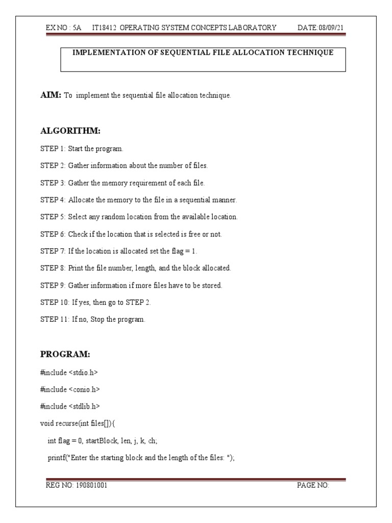 Implementation of Sequential File Allocation Technique | PDF | Computer File | Computing