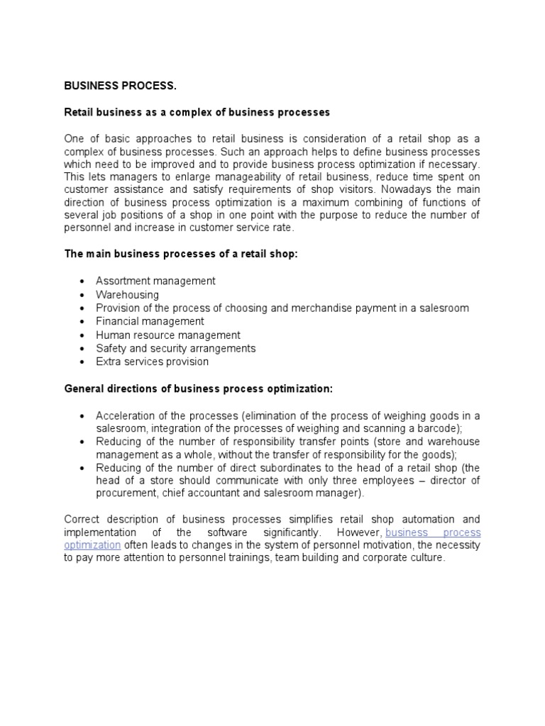 Business Process. Retail Business As A Complex of Business Processes ...
