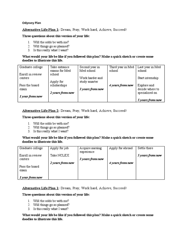 Alternative Life Plan 1: Dream, Pray, Work Hard, Achieve, Succeed! | PDF