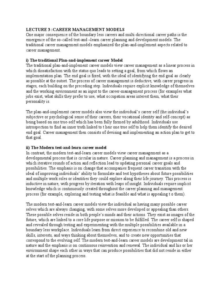Lecture 3 Career Management Models | PDF | Goal | Self