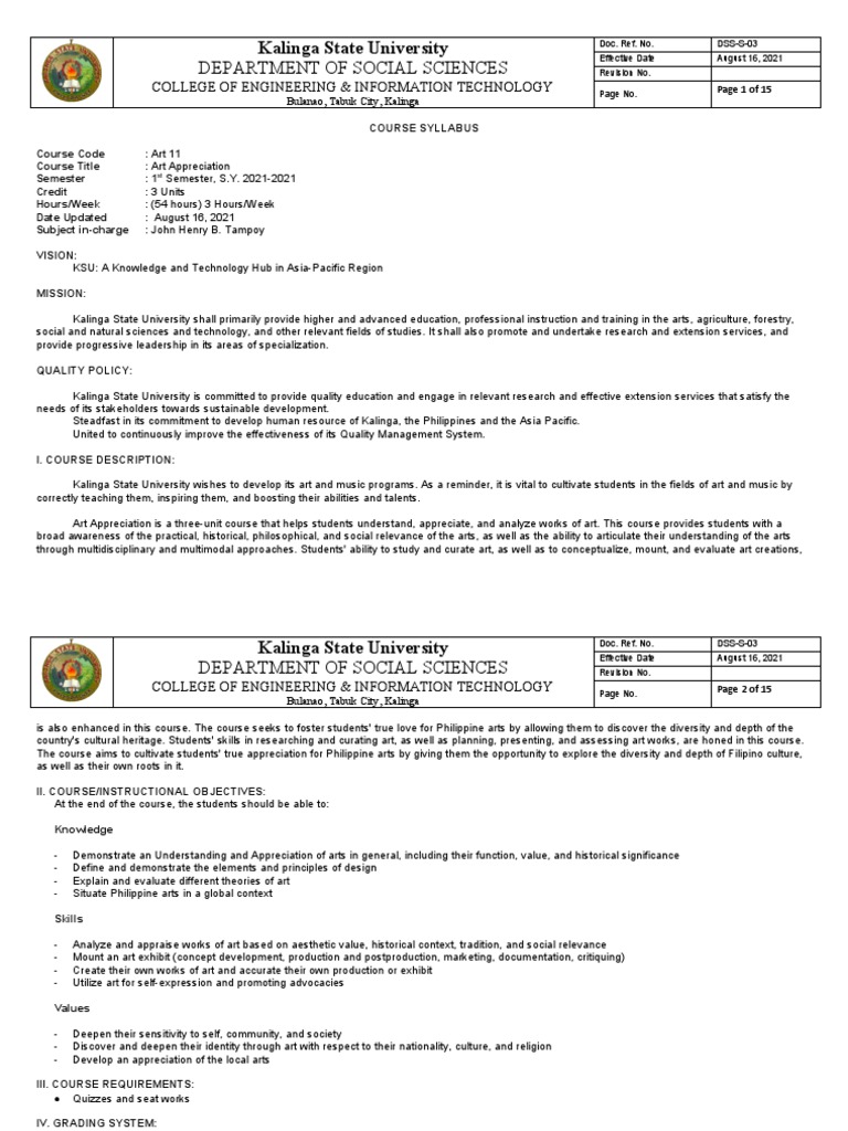 Art Appreciation Course Syllabus | PDF | Aesthetics | Science