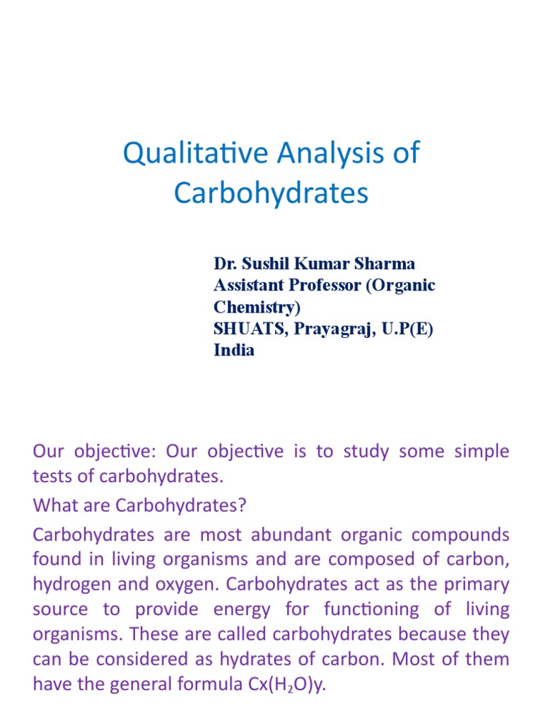 Qualitative Analysis of Carbohydrates | PDF | Carbohydrates | Chemistry