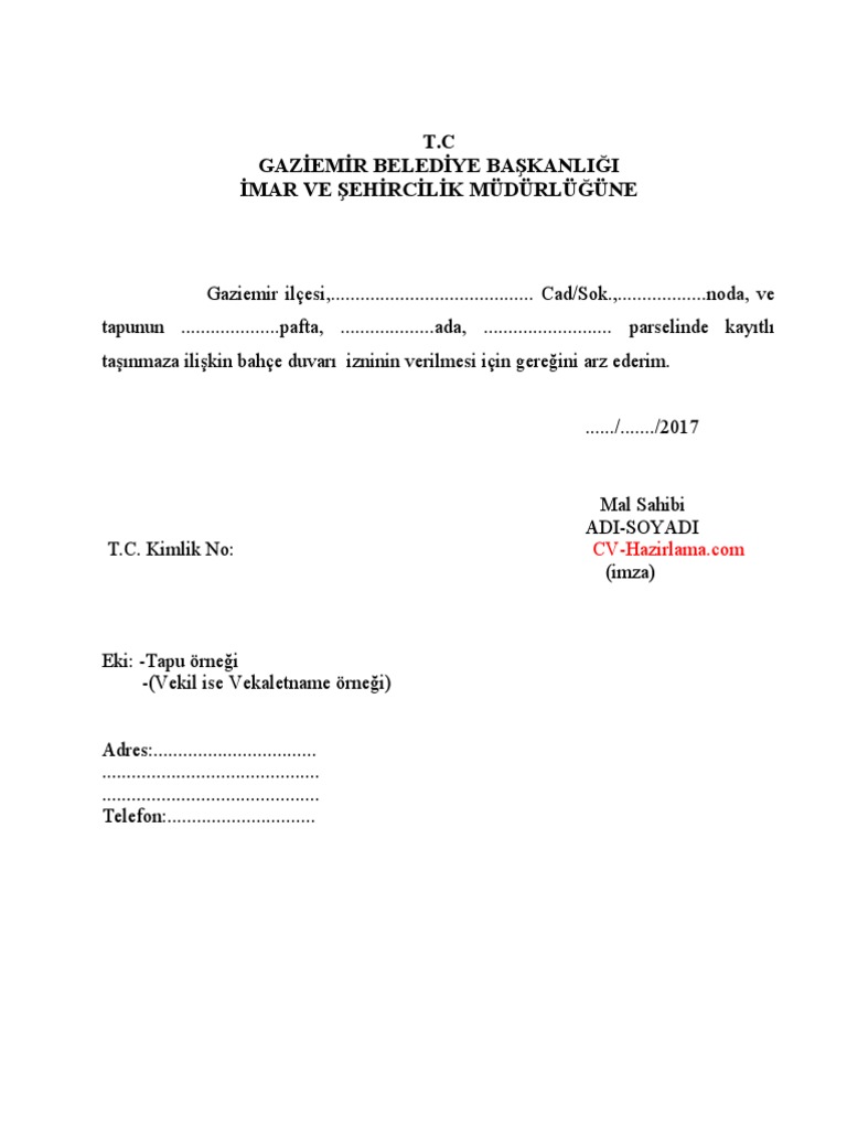 Dilekce Ornekleri Belediyeye Vermek Icin Ornek Dilekce Sablonu Indir | PDF