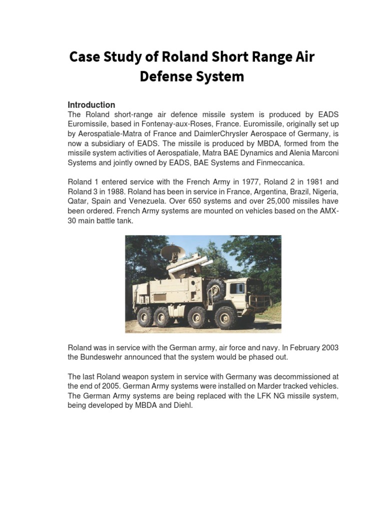 Case Study of Roland Short Range Air Defence System | PDF | Missile ...