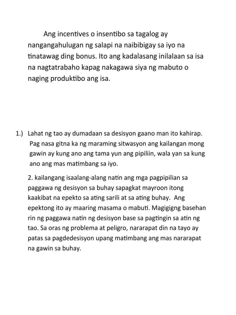 Ang Incentives o Insentibo Sa Tagalog Ay Nangangahulugan NG Salapi Na ...