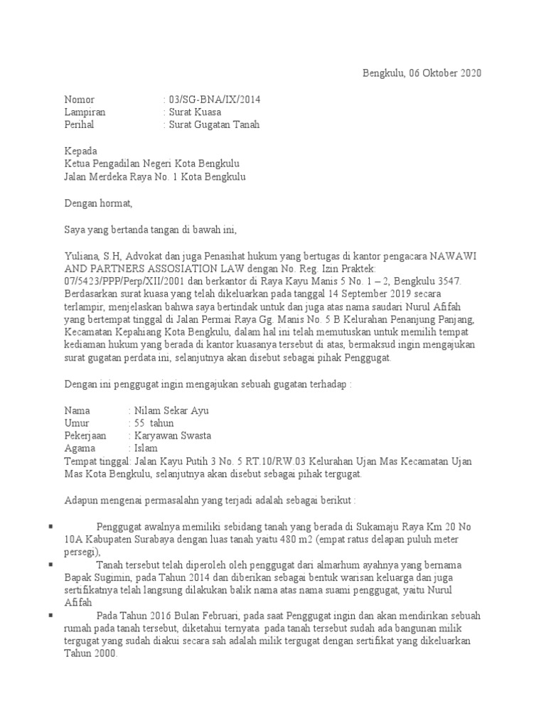 Surat Gugatan Acara Perdata | PDF