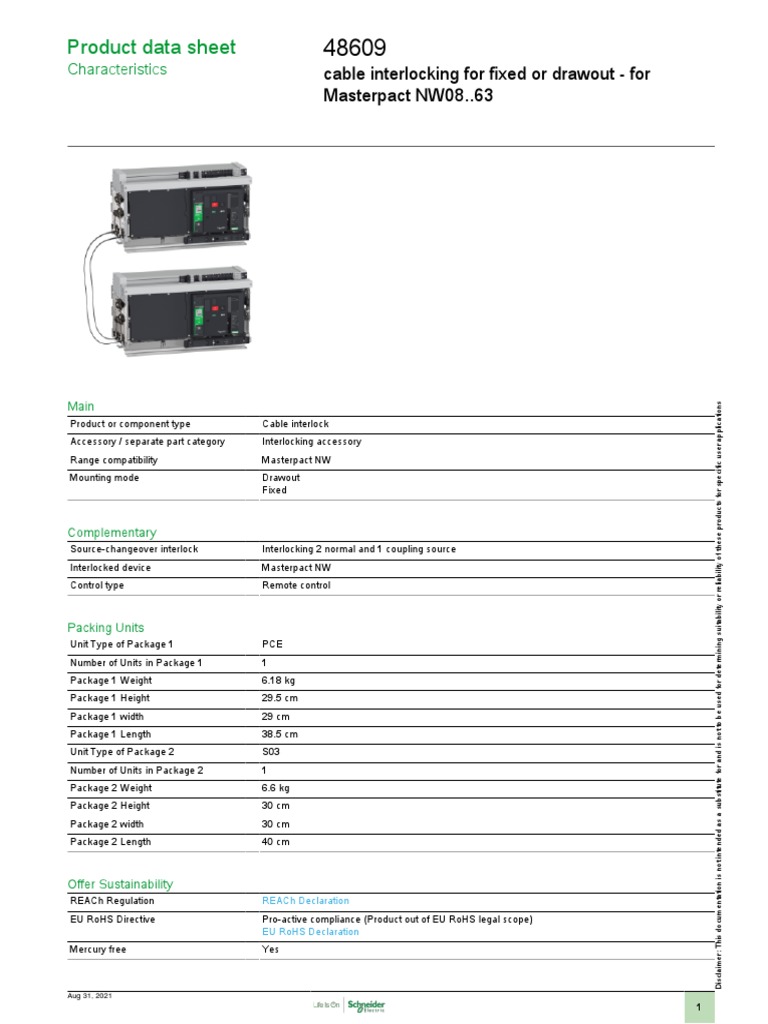 Product Data Sheet: Cable Interlocking For Fixed or Drawout - For ...