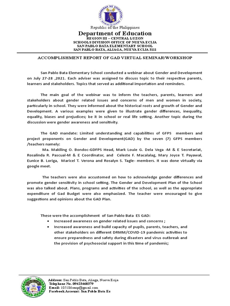 Gad Accomplishment Rrport | PDF | Gender | Gender Studies