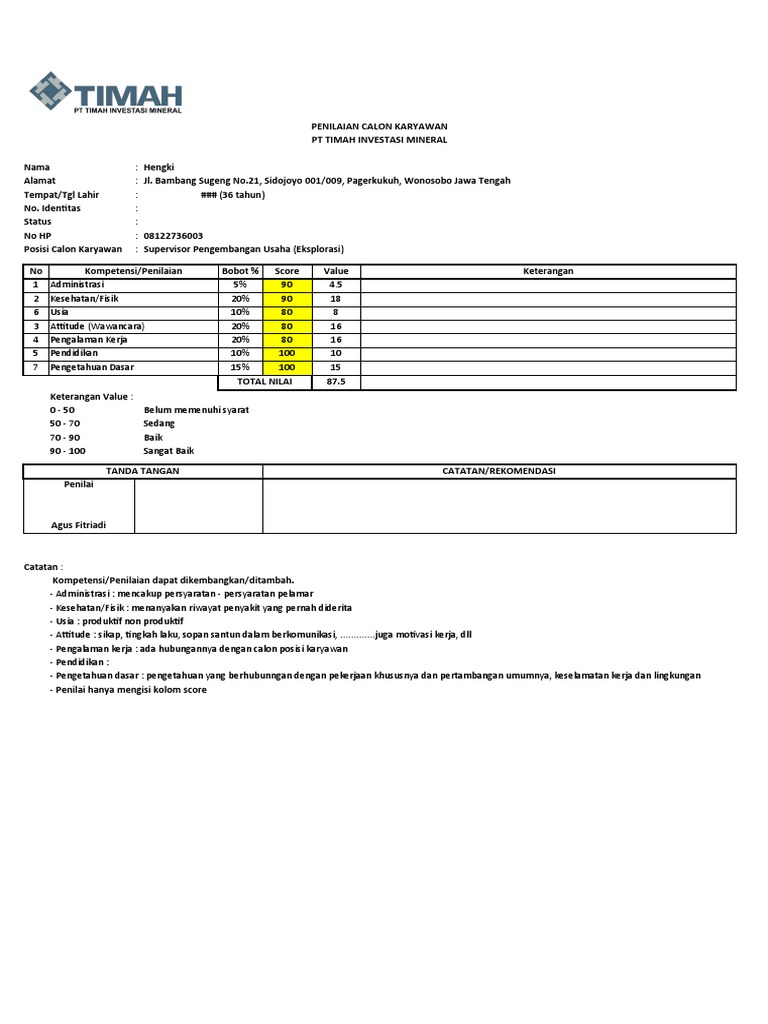 Form Penilaian Calon Karyawan | PDF