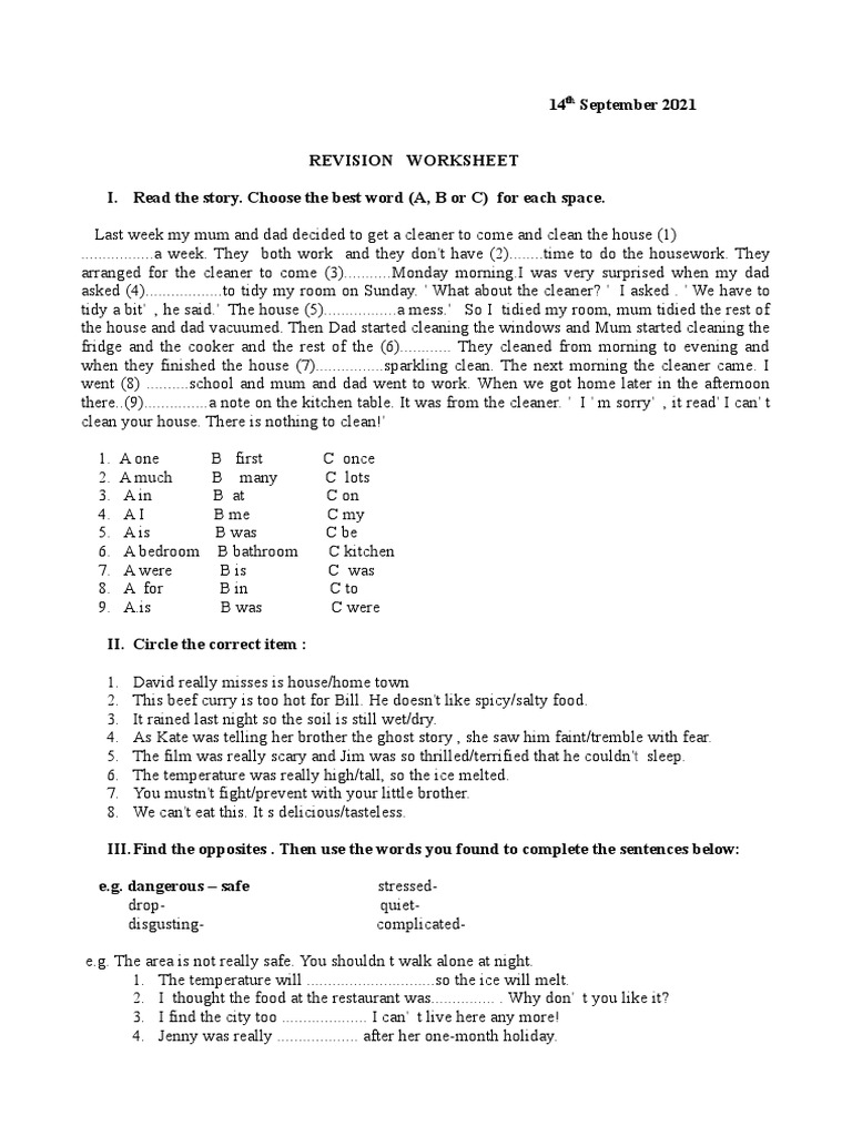 Revision Worksheet 8TH Grade | PDF