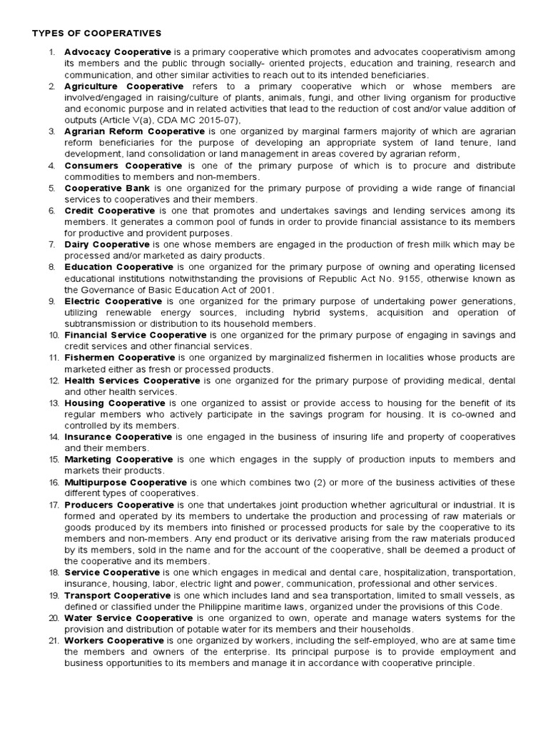 Types of Cooperatives and Their Functions | PDF | Cooperative | Health Care