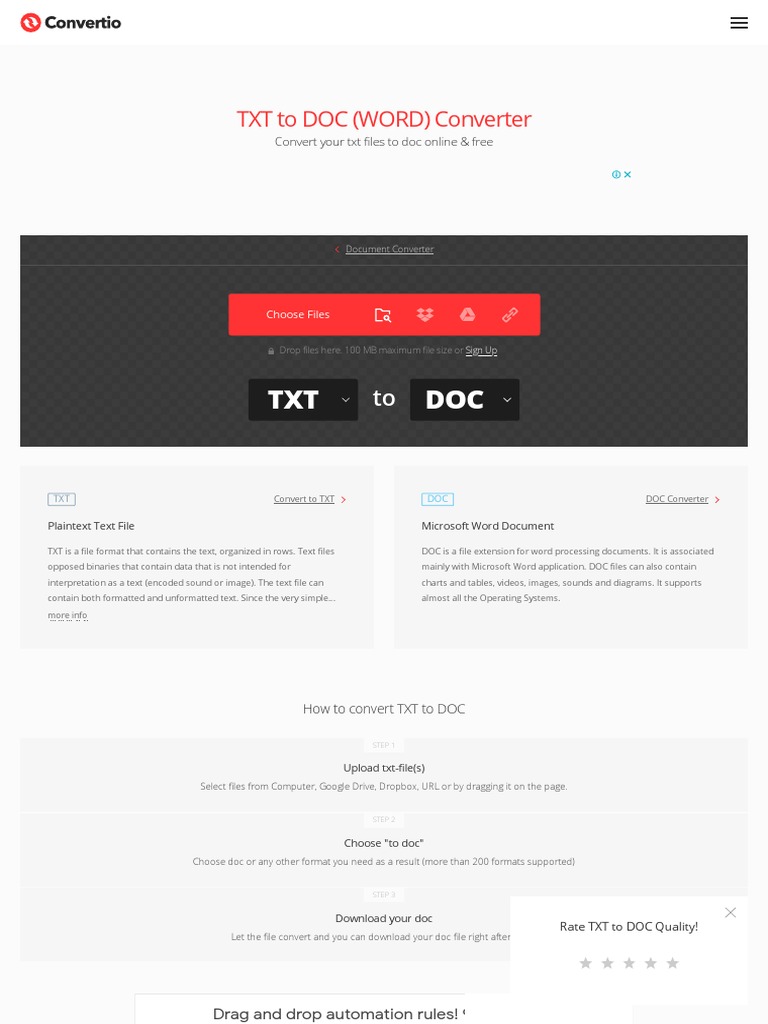 To DOC (WORD) (Online & Free) - Convertio | PDF | Text File | Computer File