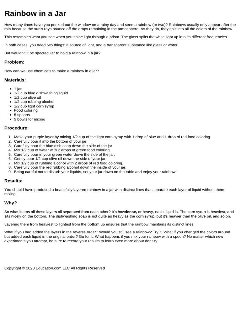 Rainbow in A Jar: Problem | PDF | Rainbow | Water