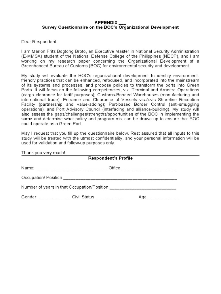 Survey Questionnaire (EMNSA) | PDF | Regulatory Compliance | Customs