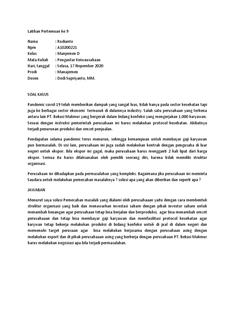 Rudianto Jawaban Latihan Pertemuan Ke 9 | PDF