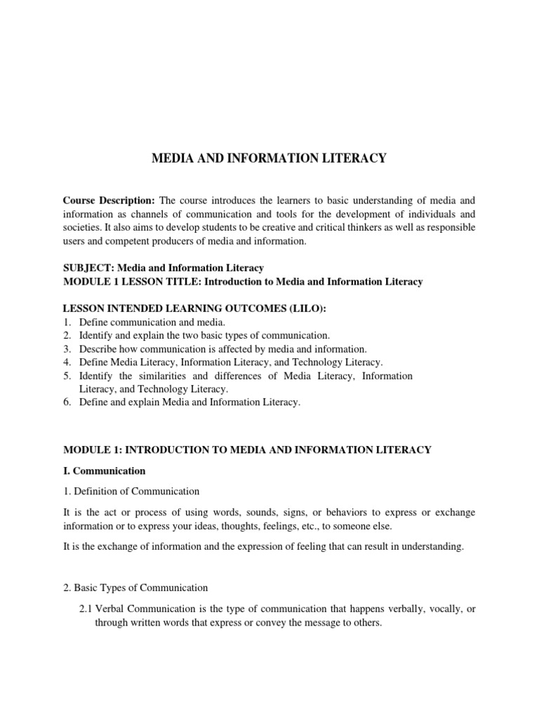 Module 1 - Introduction To Media and Information Literacy | PDF ...