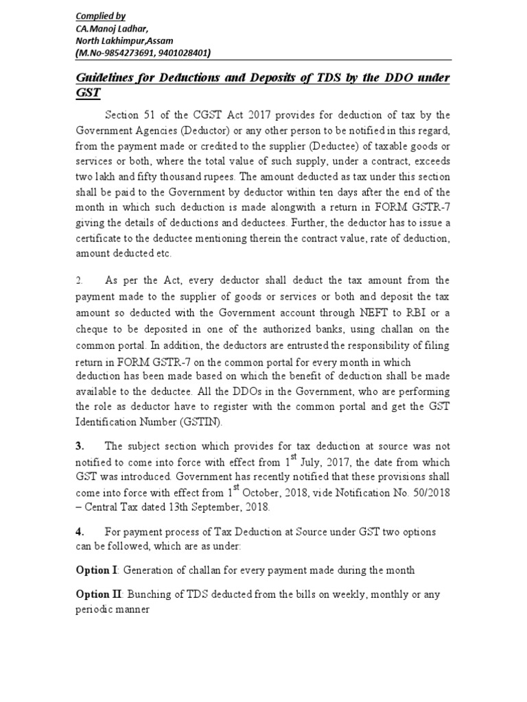 GST TDS Guidelines for DDOs | PDF | Reserve Bank Of India | Value Added Tax