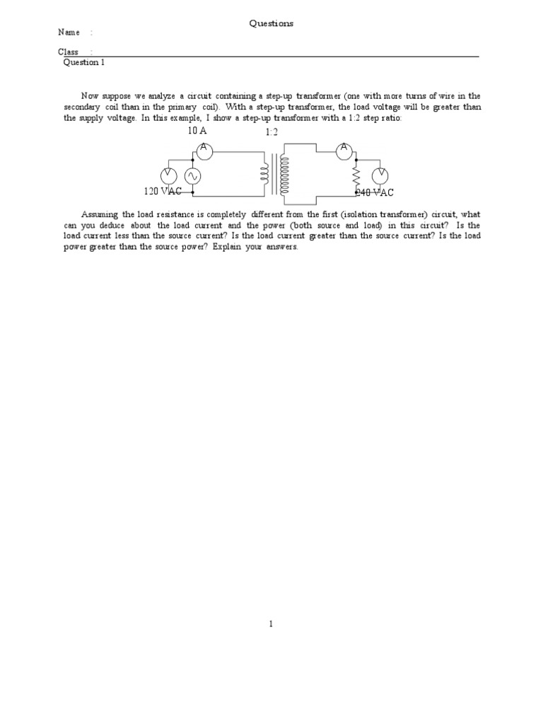 Transformers Worksheet | PDF | Transformer | Electrical Network