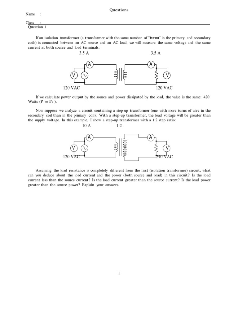 Transformers Worksheet G9 | PDF | Transformer | Electrical Network