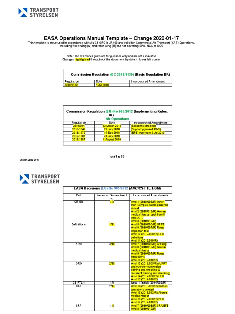 EASA Operations Manual Template - Change 2020-01-17: Commission ...