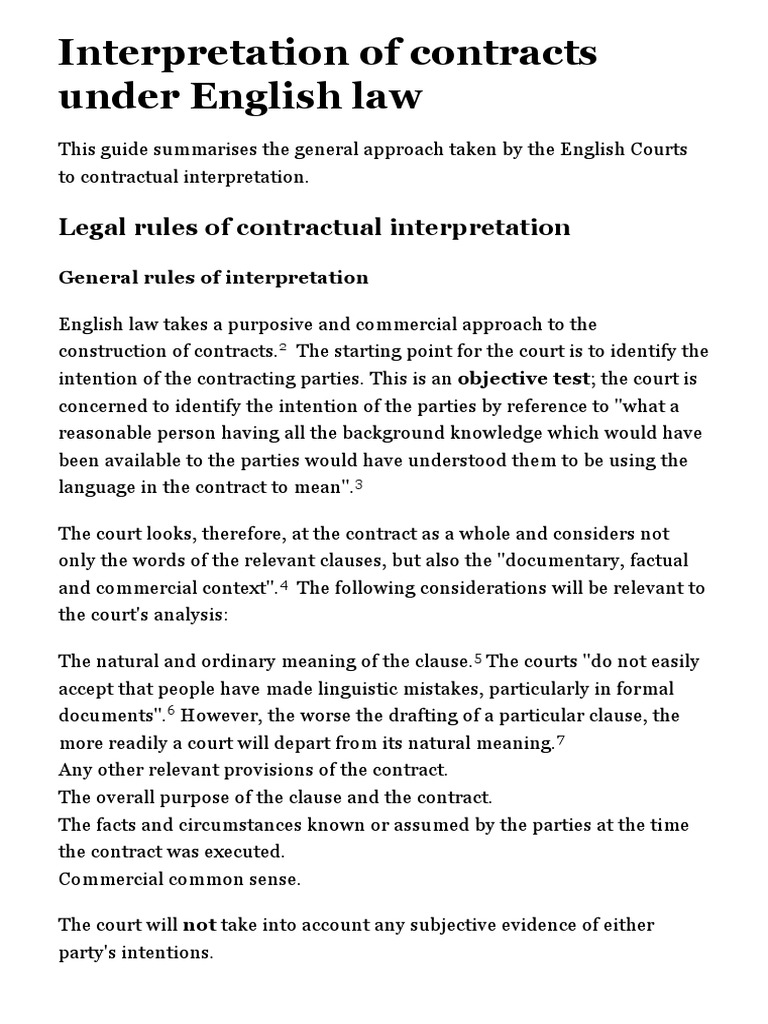 Interpretation of contracts under English law simplified | PDF ...