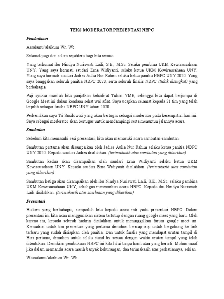 Teks Moderator NBPC | PDF