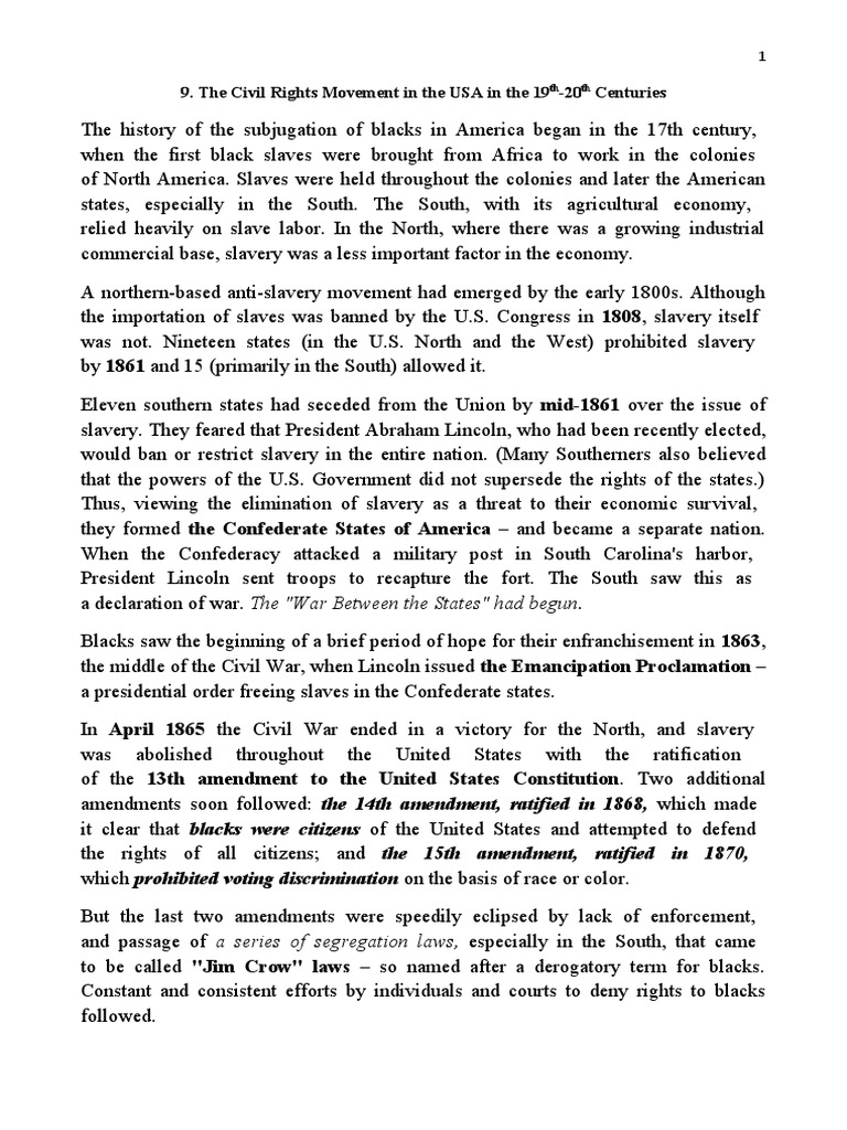 The Civil Rights Movement in The USA in The 19 - 20 Centuries | PDF ...