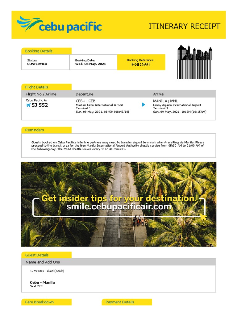Itinerary Receipt: Booking Details | PDF | Transport | Aviation