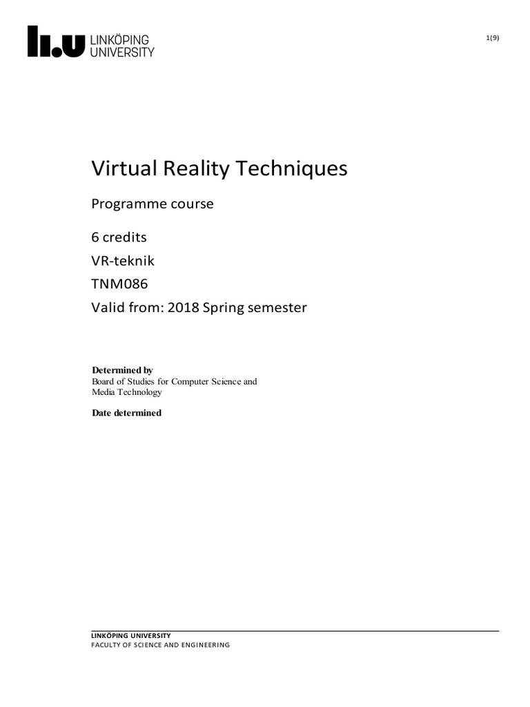 Syllabus Virtual Reality Techniques | PDF | Virtual Reality | Engineering